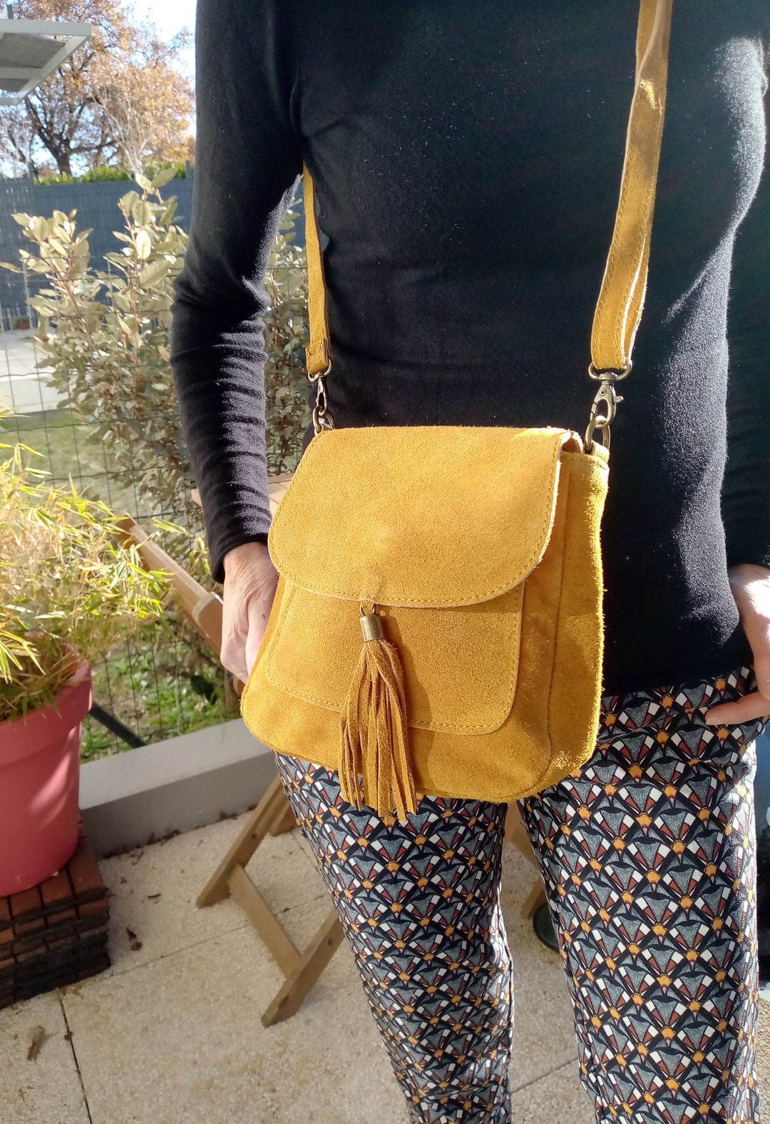 Besace Bag in Genuine Suede, Bohemian, Shoulder Strap - Etsy