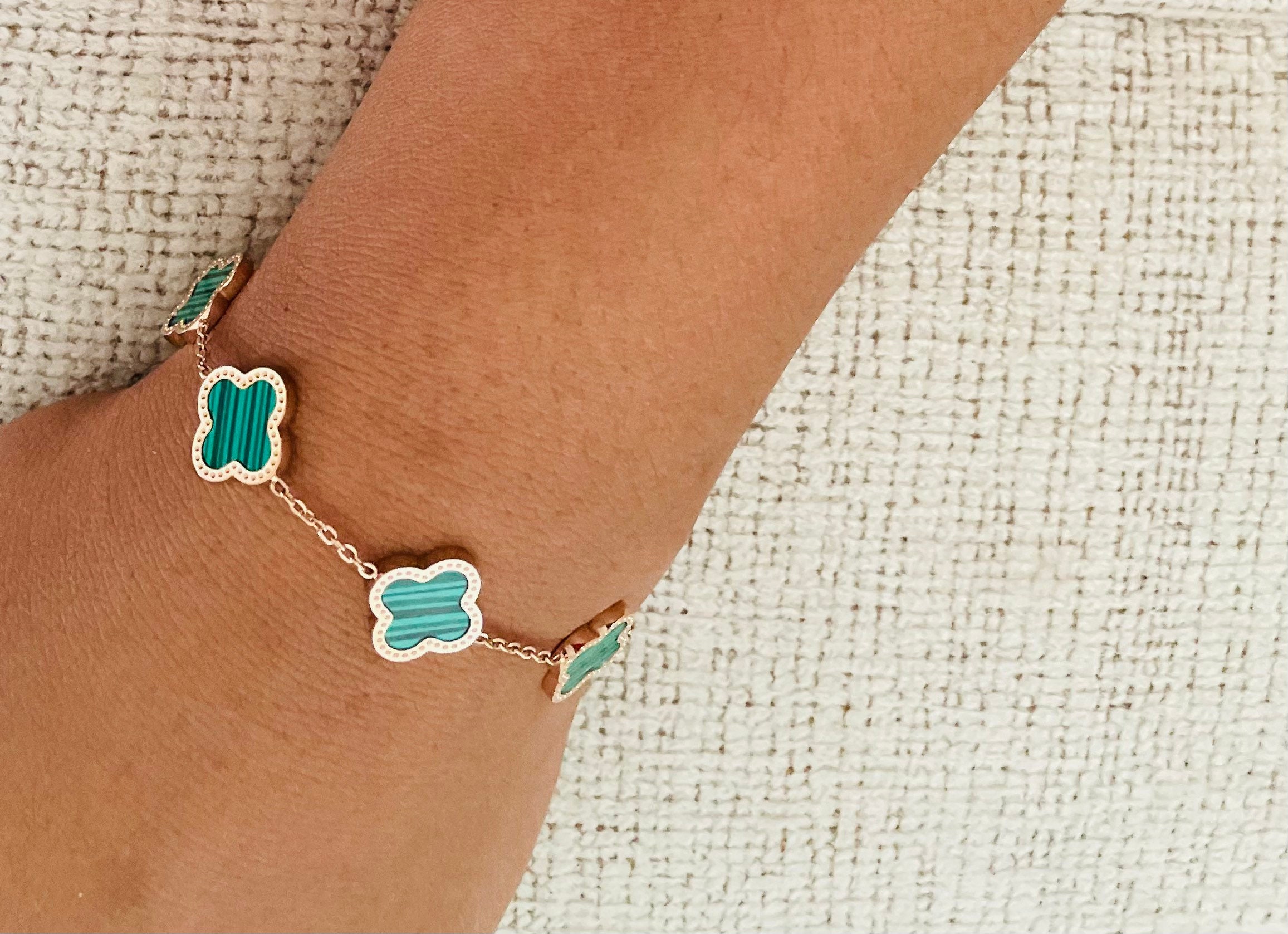 Pulsera verde / pulsera de trébol / joyería de trébol / | Etsy