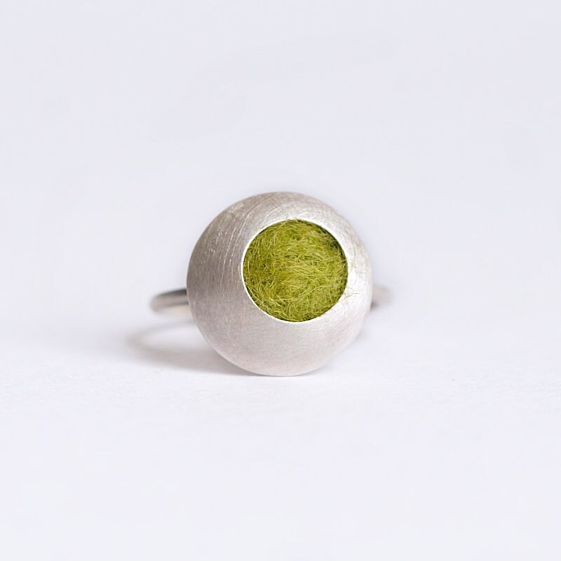 Green Disc Silver Ring Minimalist Ring Sterling Silver Ring | Etsy