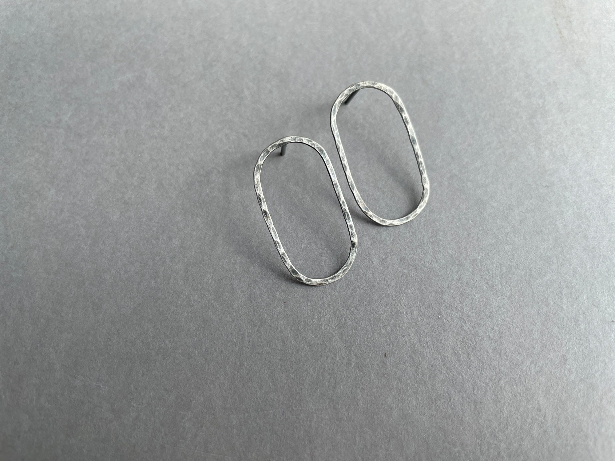 Open Oval Silver Earrings Organic Hoop Earrings Handmade - Etsy UK