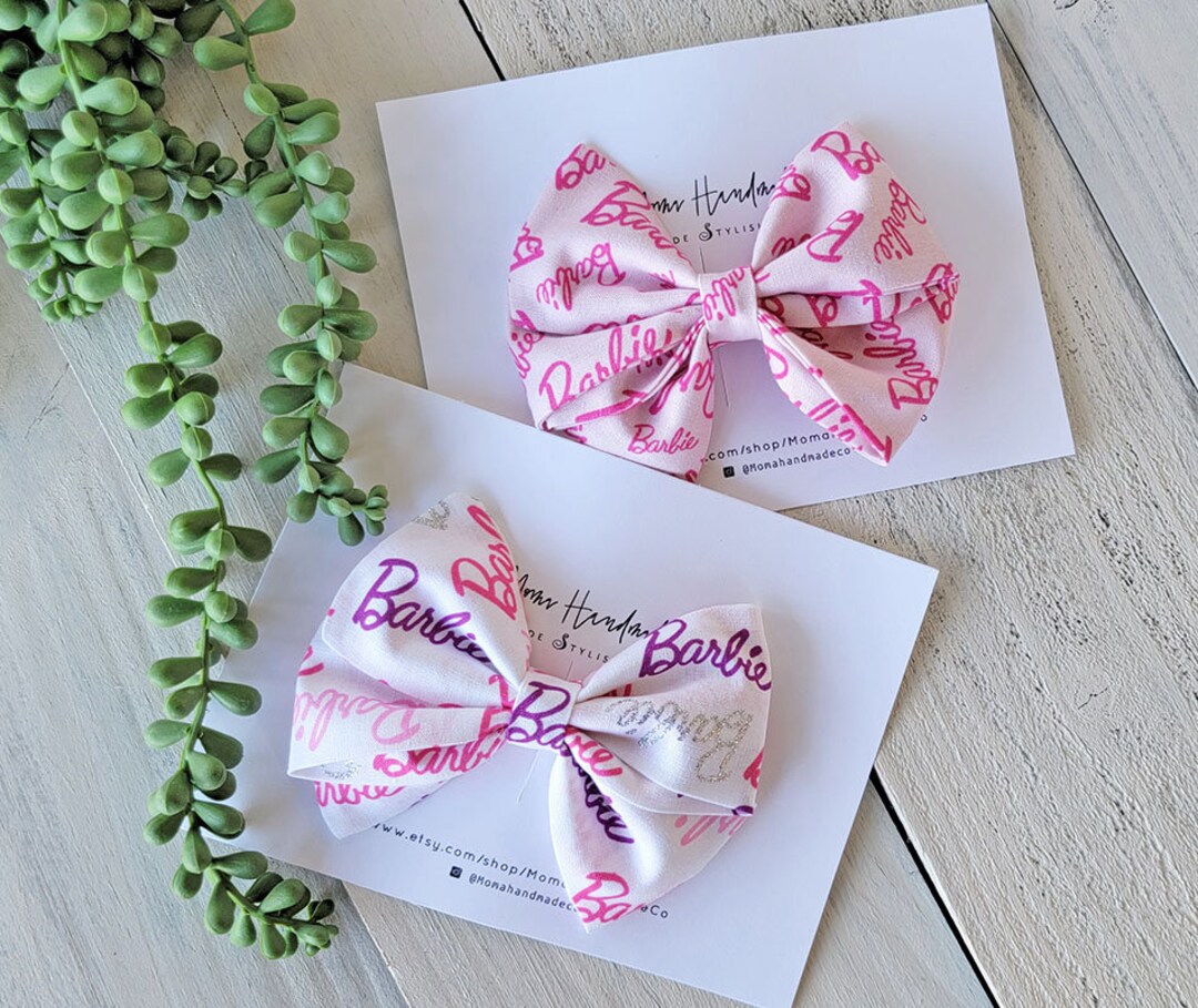 Barbie Hair Bows Barbie Bow Pink Gingham Bow Pink Bows - Etsy