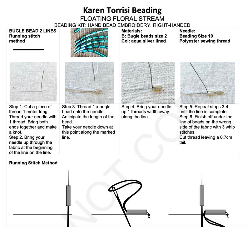 Bead Embroidery Pattern & Instructions Only, Right Handed Without Beads ...