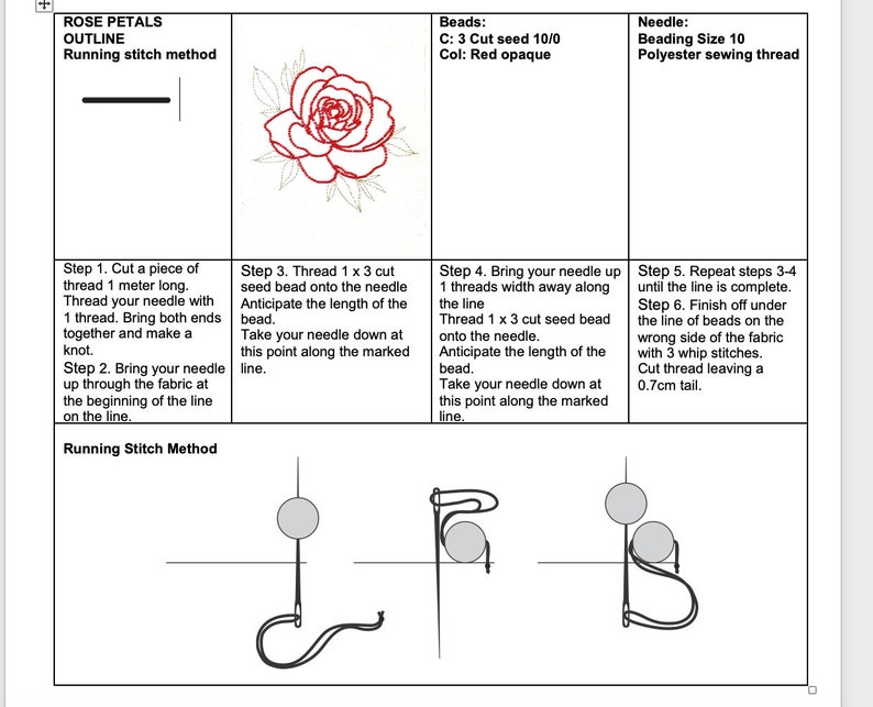 Bead Embroidery Pattern & Instructions Only, Right Handed Without Beads ...