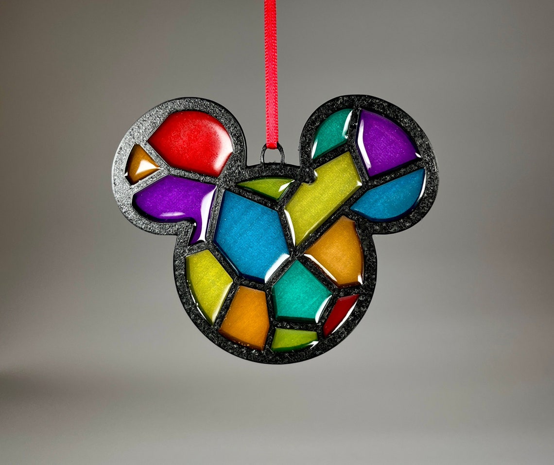 Mickey Mouse Inspired Faux Stained Glass Ornament - Etsy