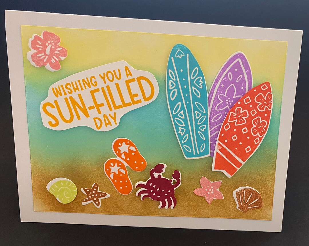 Surfboards and Sand -- Beach Themed Handmade Card - Choose White or ...