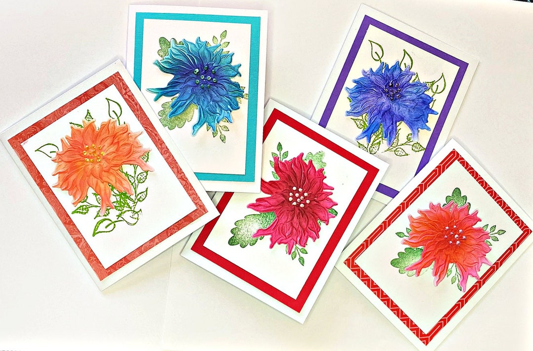 PRICE REDUCED! Dahlia Note Cards, Set of Five (5.) Each Card Handmade ...