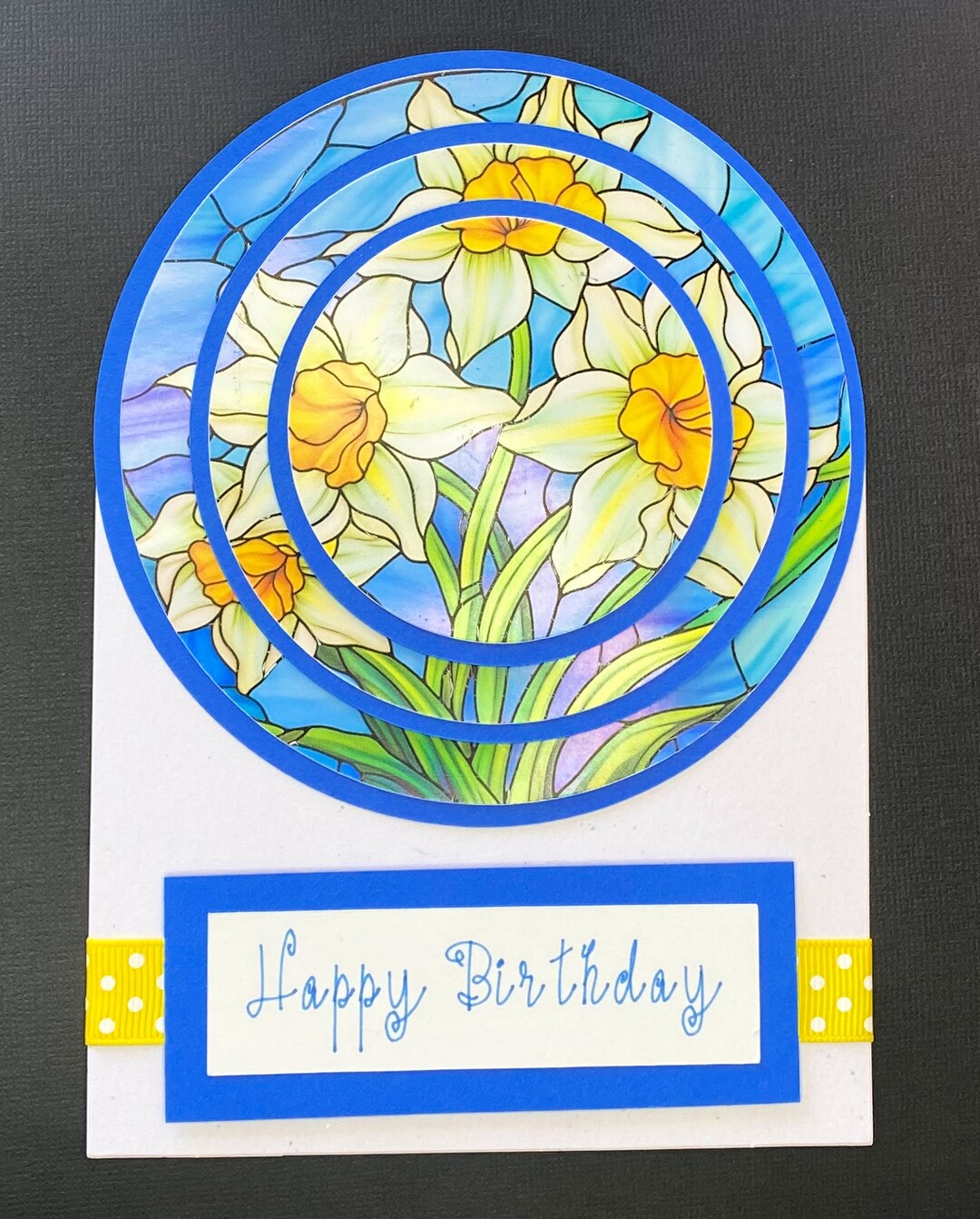 Gorgeous 3-D Daffodils Handmade Birthday Card in Stained Glass Style ...