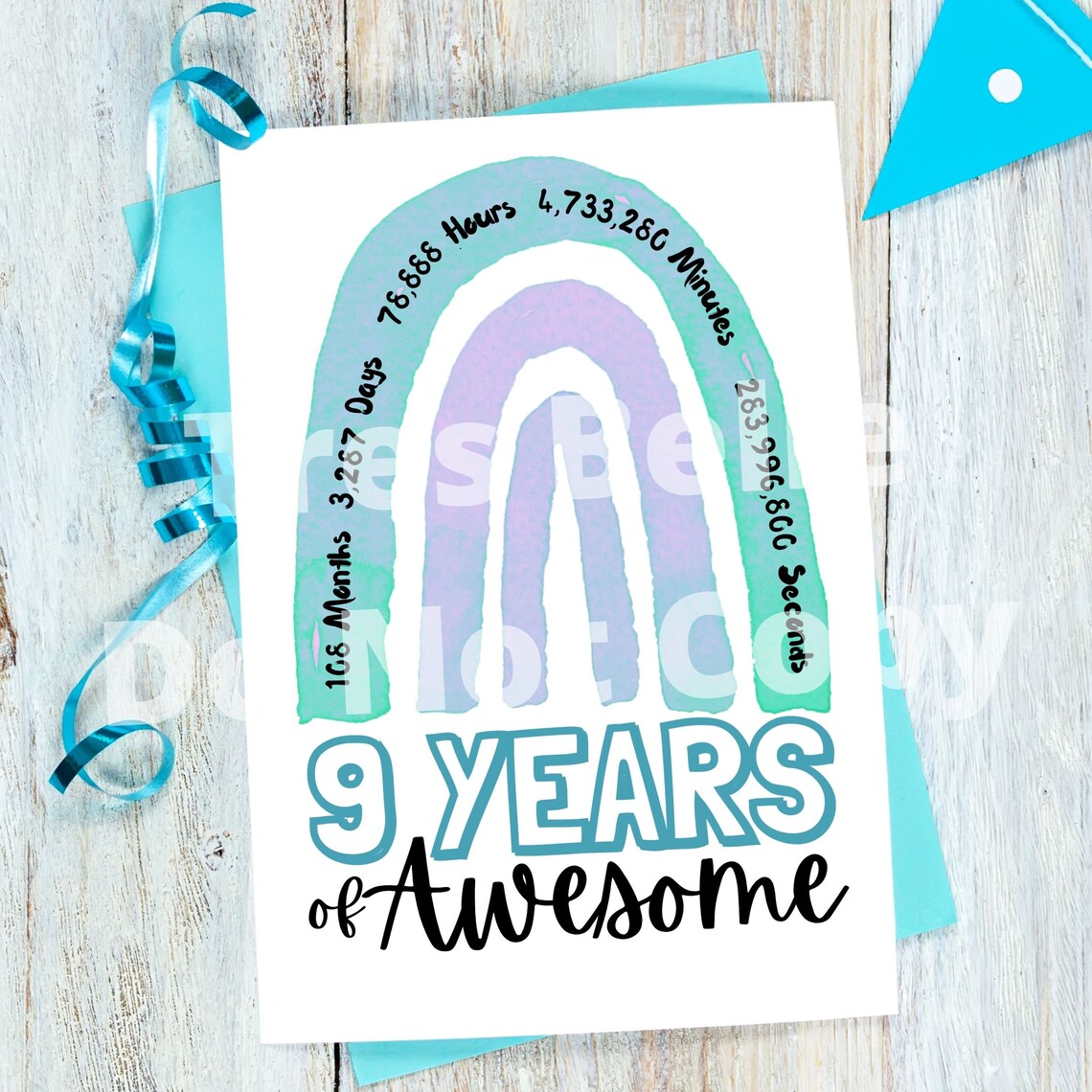9th Birthday Poster, Birthday Countdown, 9 Years of Being Awesome, Nine ...