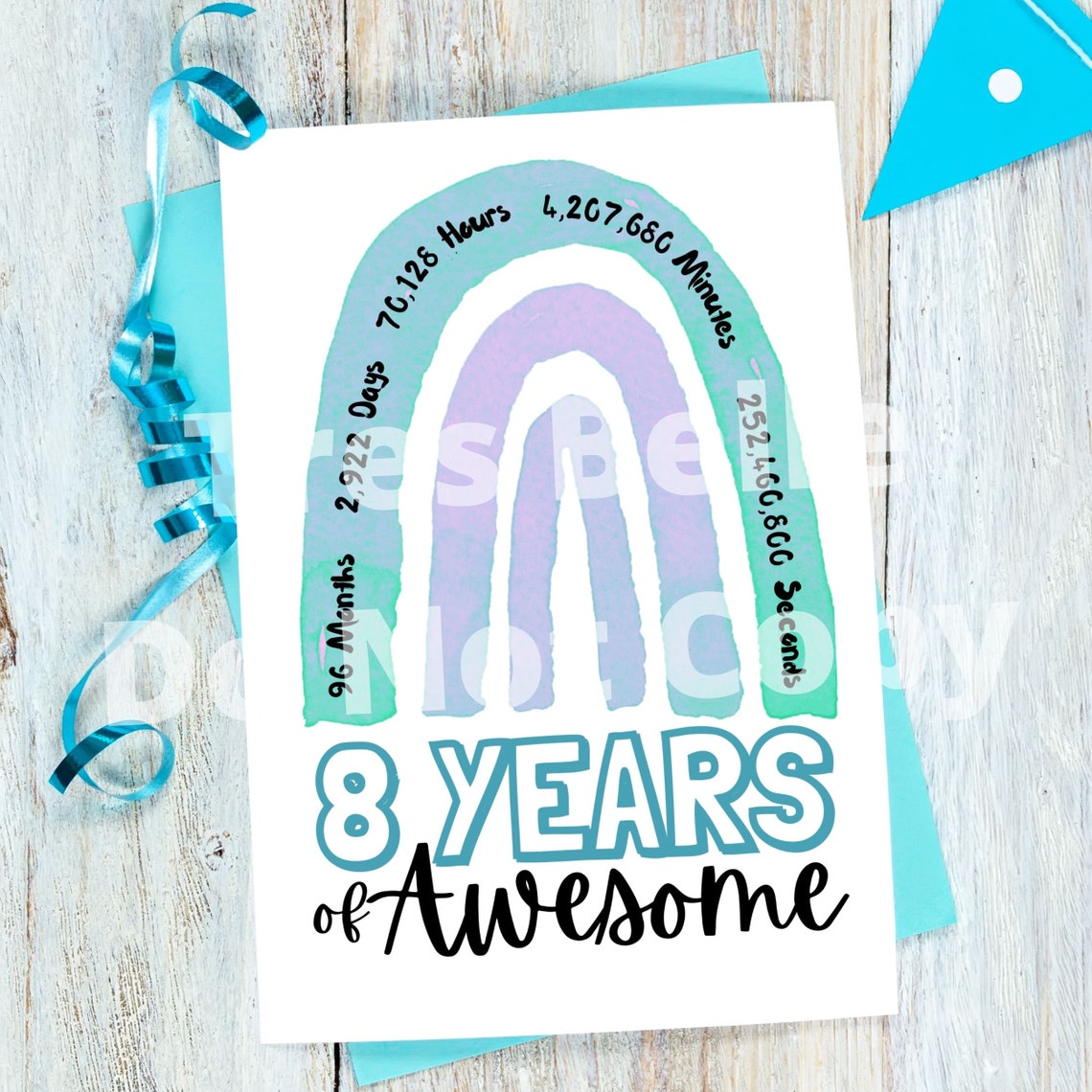 8th Birthday Poster, Birthday Countdown, 8 Years of Being Awesome ...