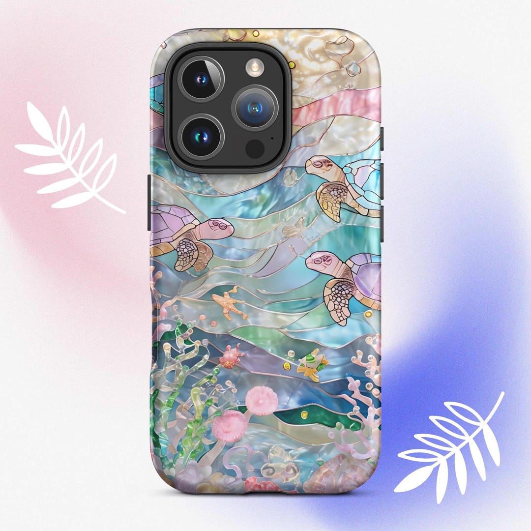 Sea Turtle Stained Glass Effect iPhone Phone Case, Cute Faux Glass ...