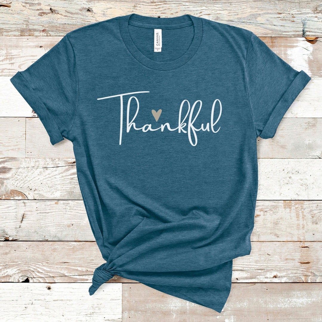 Thankful Shirt, Fall Tshirts Women, Thankful Script Heart Shirt, Happy ...