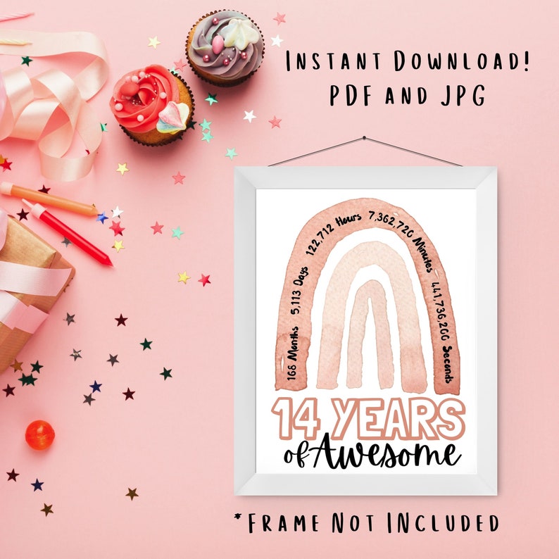 14th Birthday Poster Birthday Countdown 14 Years of Being - Etsy