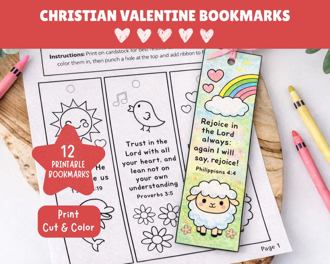 12 Christian Valentine Coloring Bookmarks, Bible Verse Valentine Cards ...