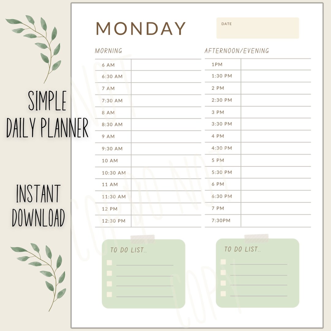 Minimalist Daily Planner Printable, Simple Daily to Do List for Work ...