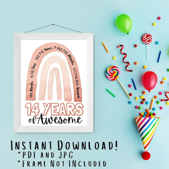 14th Birthday Poster Birthday Countdown 14 Years of Being - Etsy