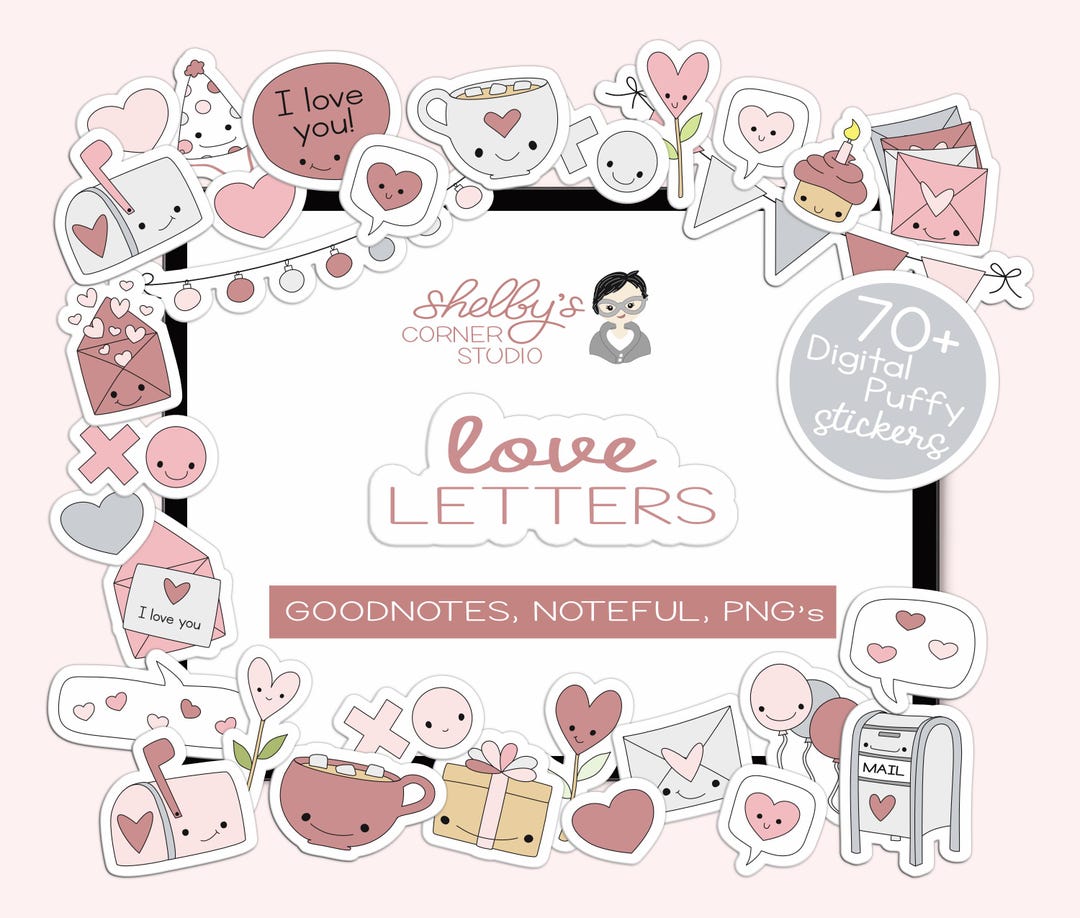 Puffy Kawaii Valentine Love Letter Digital Stickers | Celebrate Planner ...