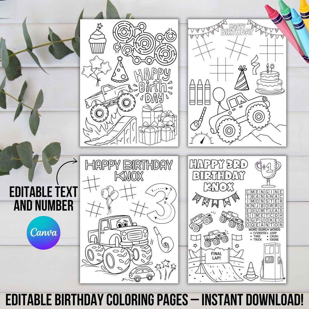 Editable Monster Trucks Coloring Pages | Printable Birthday Party ...
