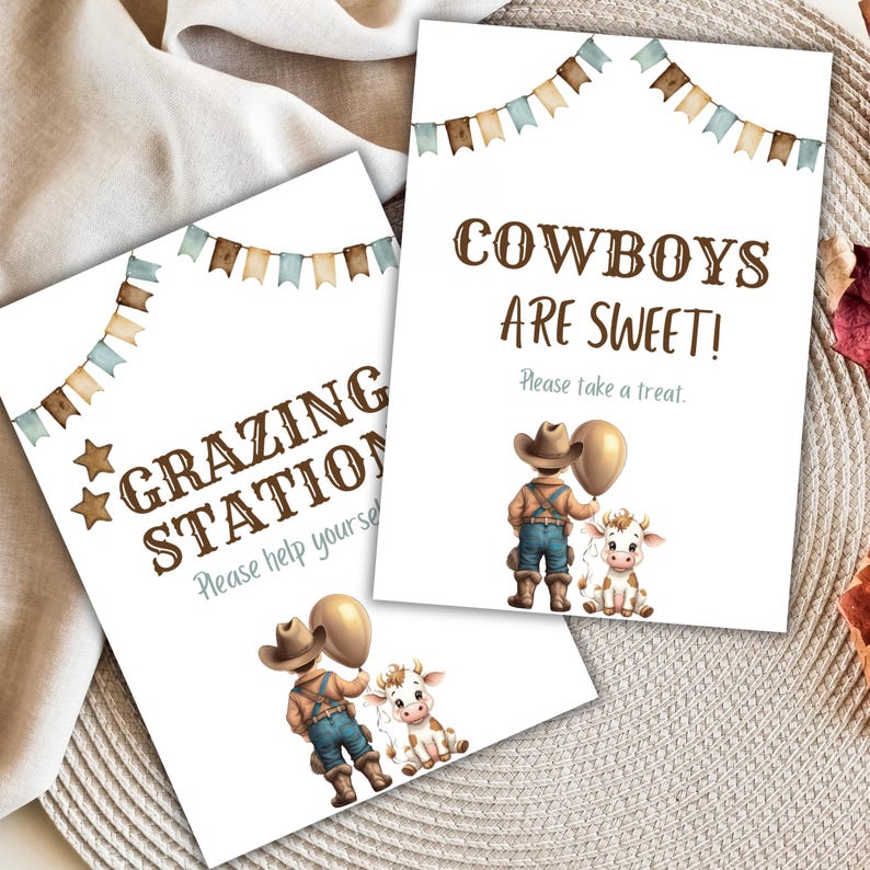Cowboy Birthday Party Signs – Wild West Rodeo Table Decor, Editable ...