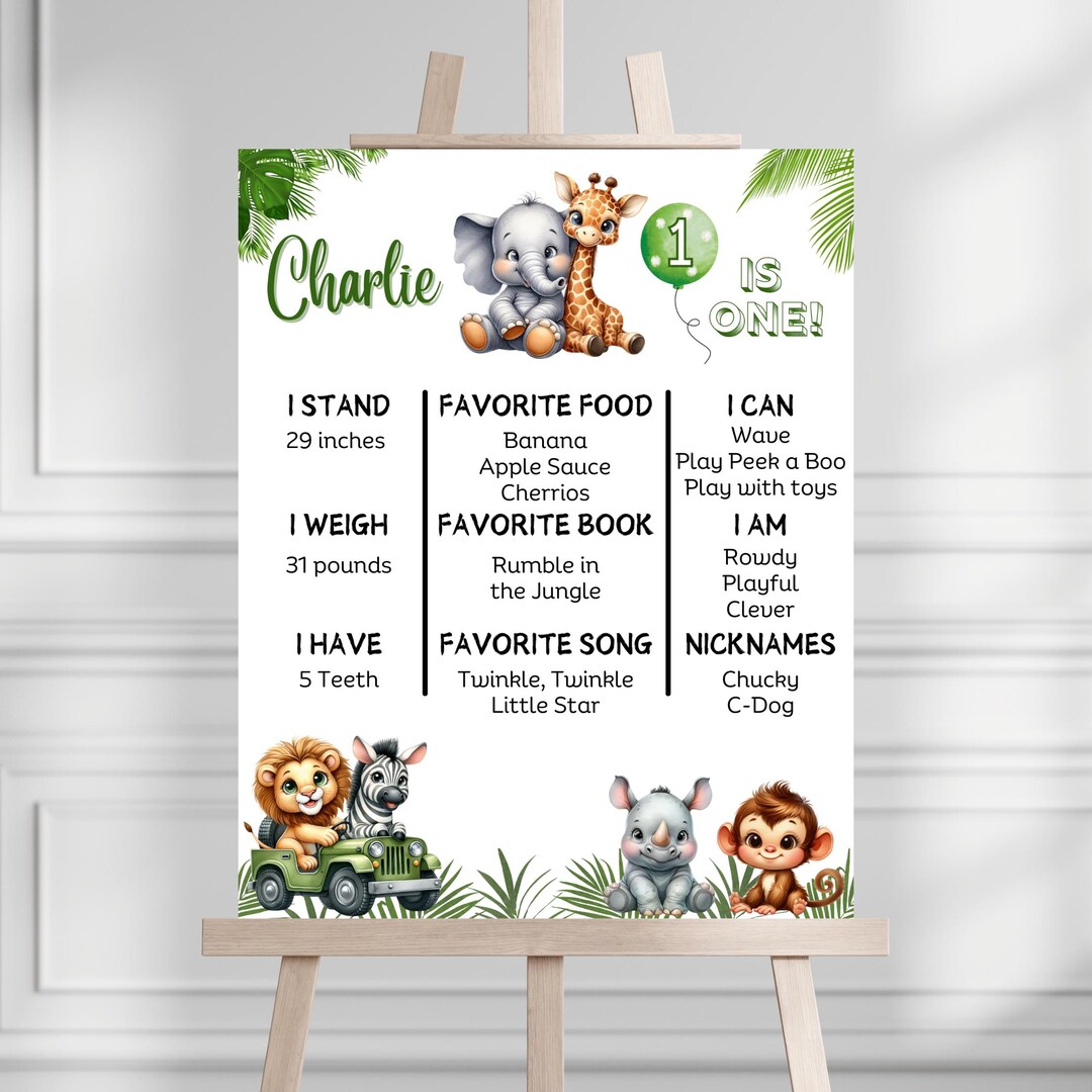 Jungle Safari First Birthday Milestone Board | Wild One Birthday Sign ...