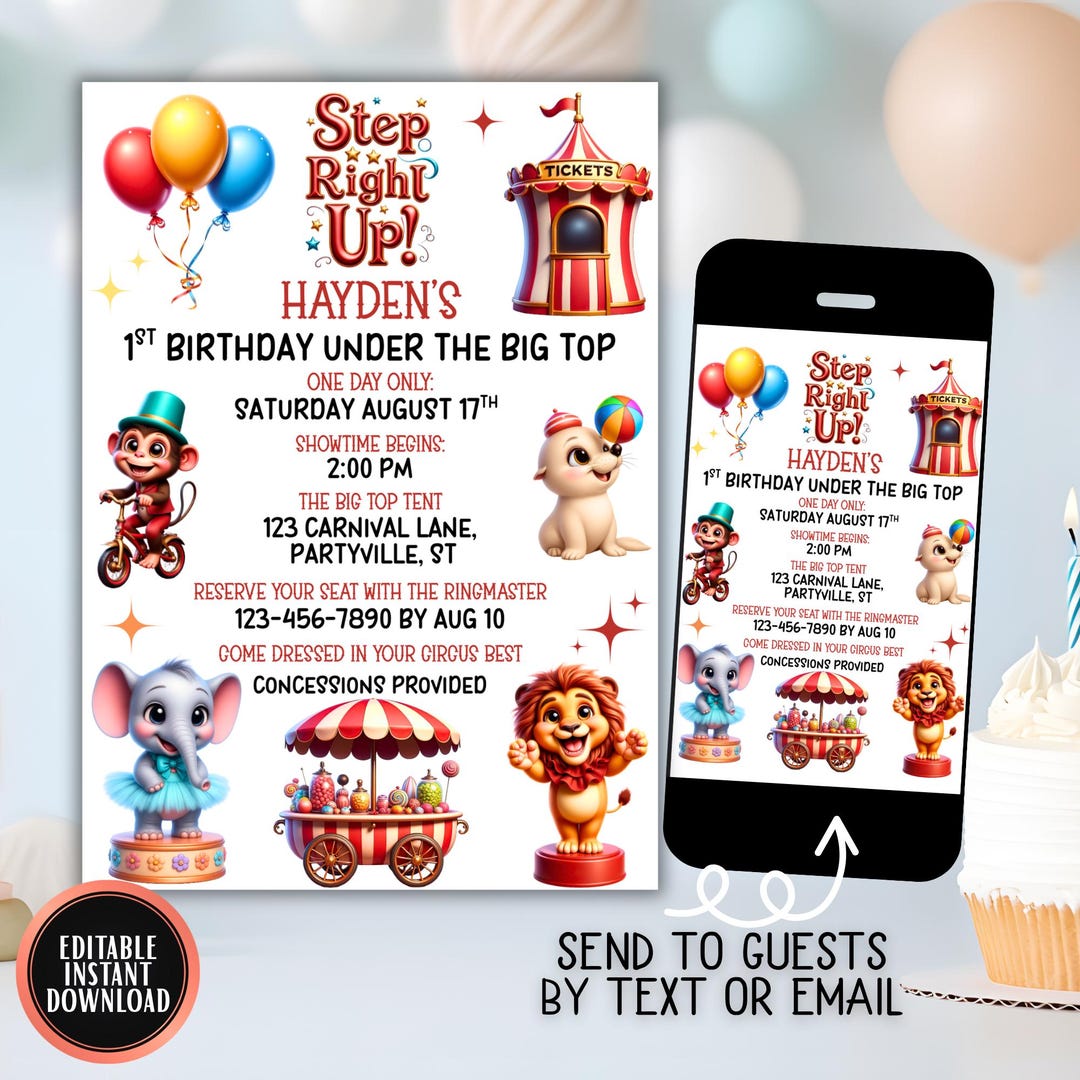 Circus Birthday Invitation, Step Right up Carnival Party Invite ...