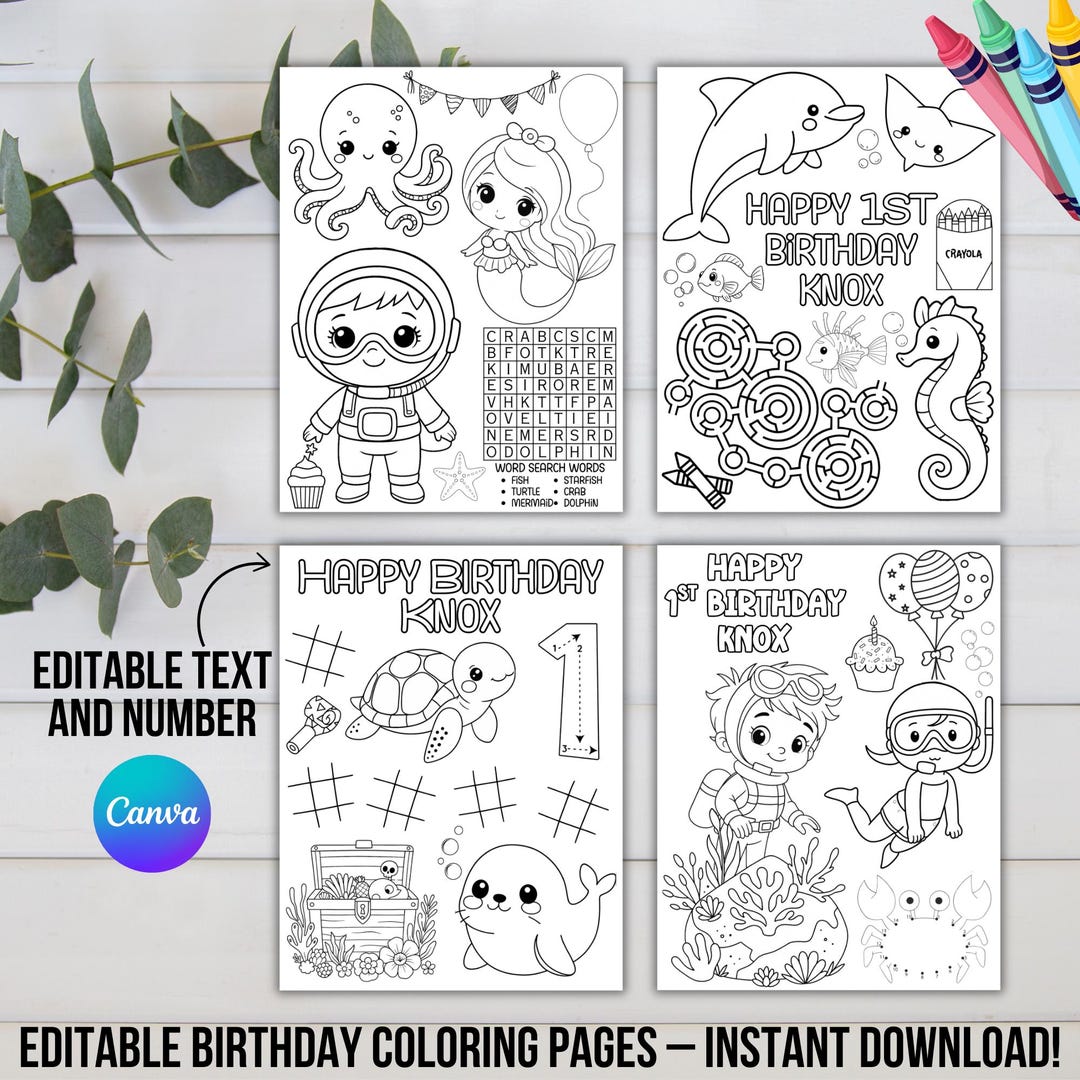 Under the Sea Birthday Coloring Pages, Sea Animal Printable Coloring ...