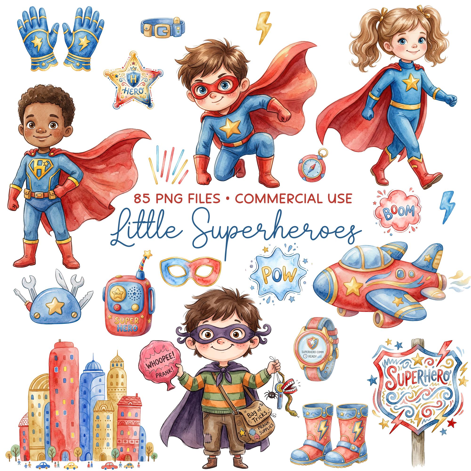 Superhero Kids Clipart Bundle, Boy Girl Hero & Villain Characters ...