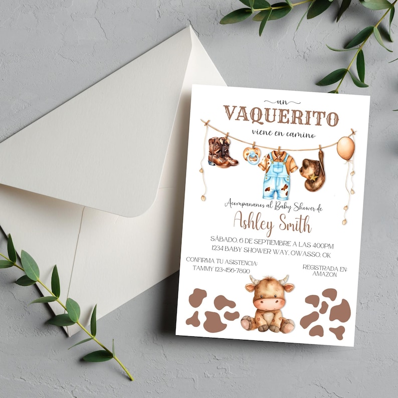 Invitación Baby Shower Vaquero En Español, Niño Vaquerito, Fiesta Del ...