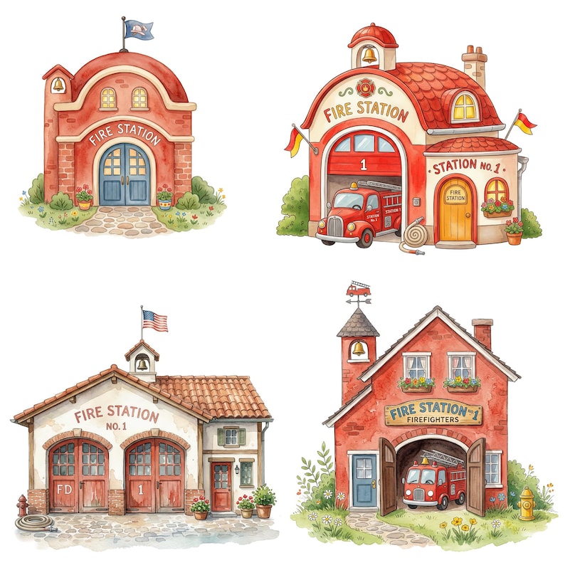 Firefighter Clipart Bundle, Kids Fire Truck PNG, Firehouse Birthday ...
