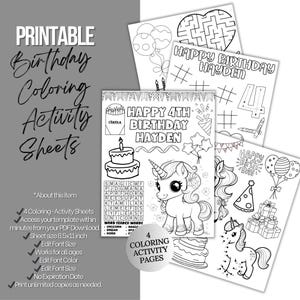 Unicorn Birthday Coloring Pages | Unicorn Printable Coloring Sheets ...