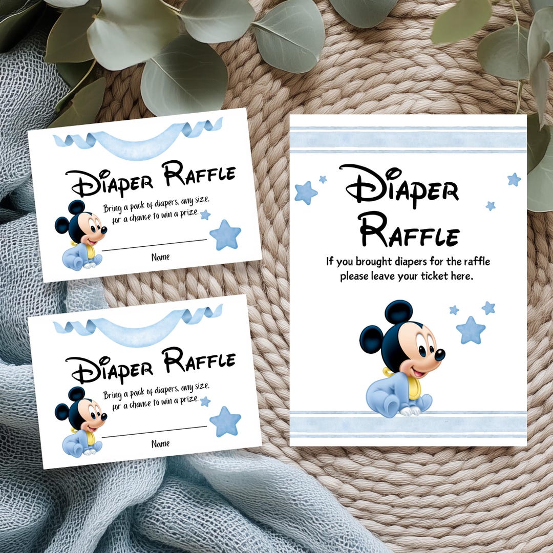 Mickey Mouse Diaper Raffle Sign-ticket, Disney Mickey Baby Shower Theme ...