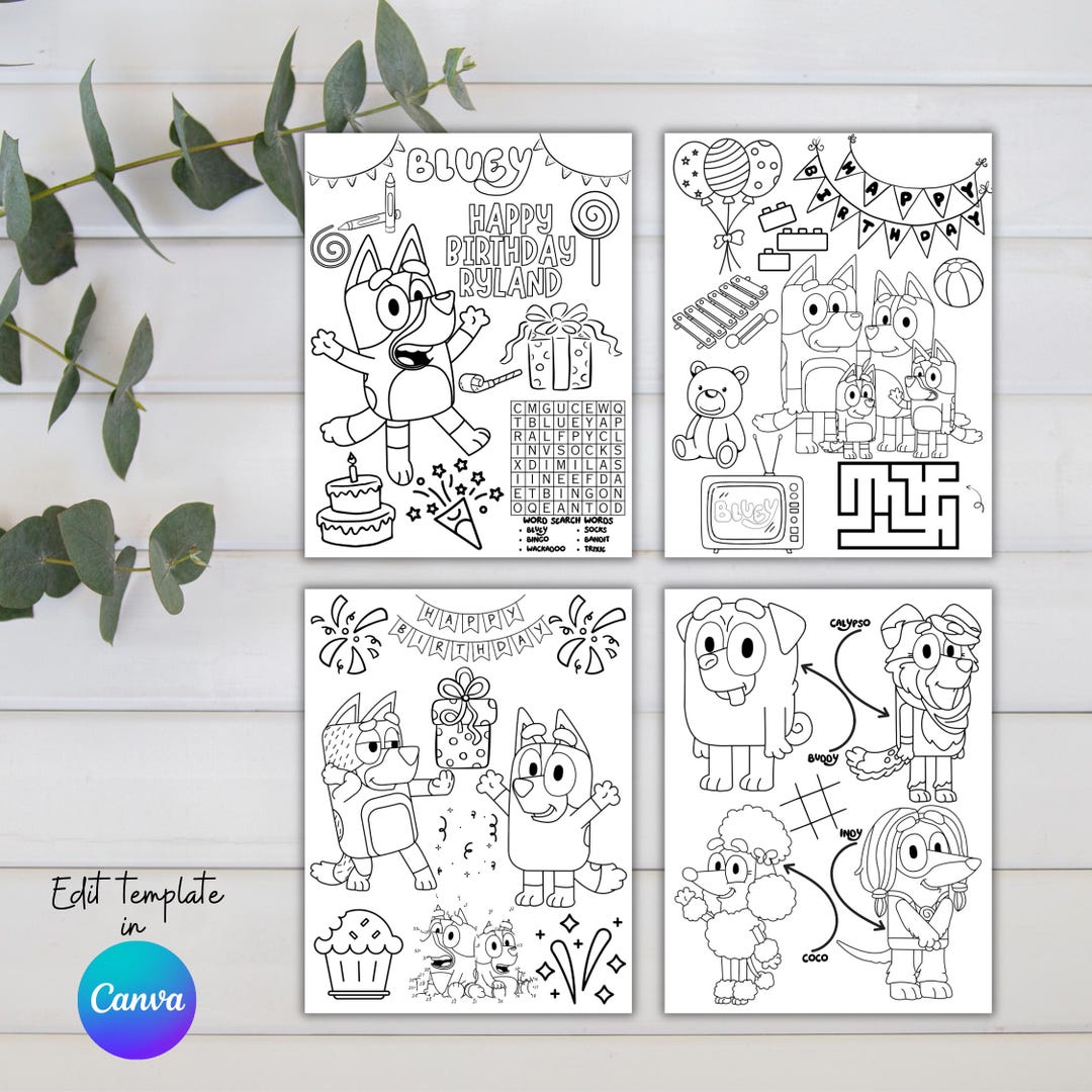Bluey Birthday Coloring Pages | Bluey and Bingo Printable Coloring ...
