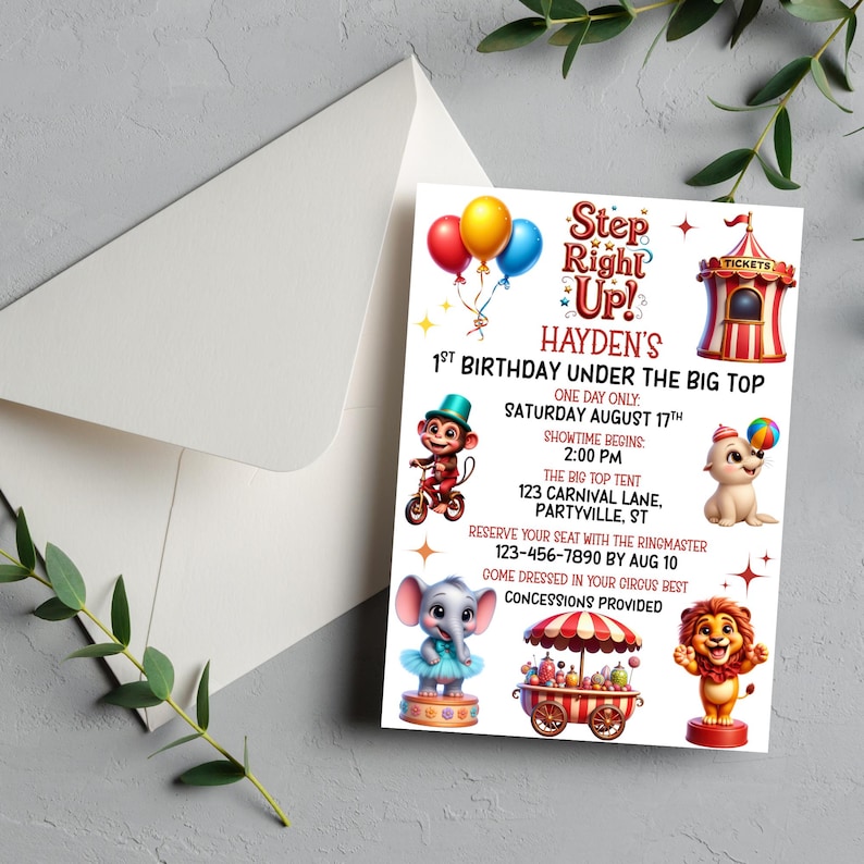 Circus Birthday Invitation, Step Right up Carnival Party Invite ...