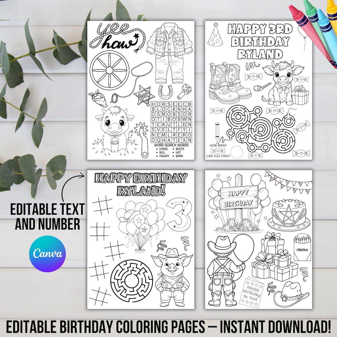 Editable Cowboy Birthday Coloring Pages | Printable Western Activity ...