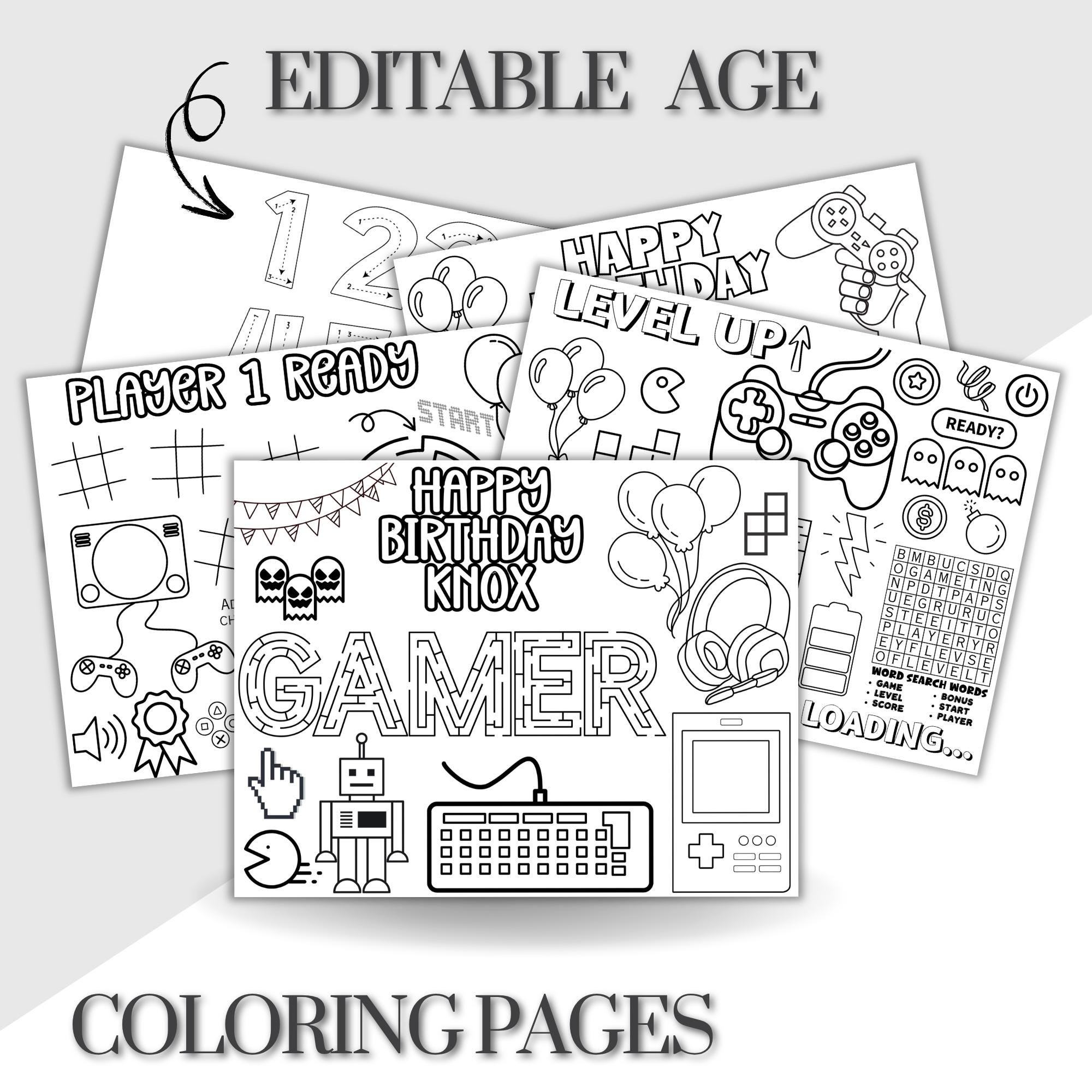 Editable Gamer Birthday Coloring Pages | Video Game Activity Sheets ...