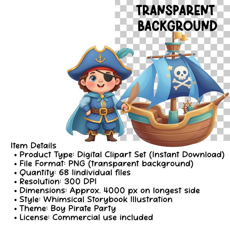 Pirate Kids Clipart, Boy Birthday Party PNG, Storybook Nautical ...