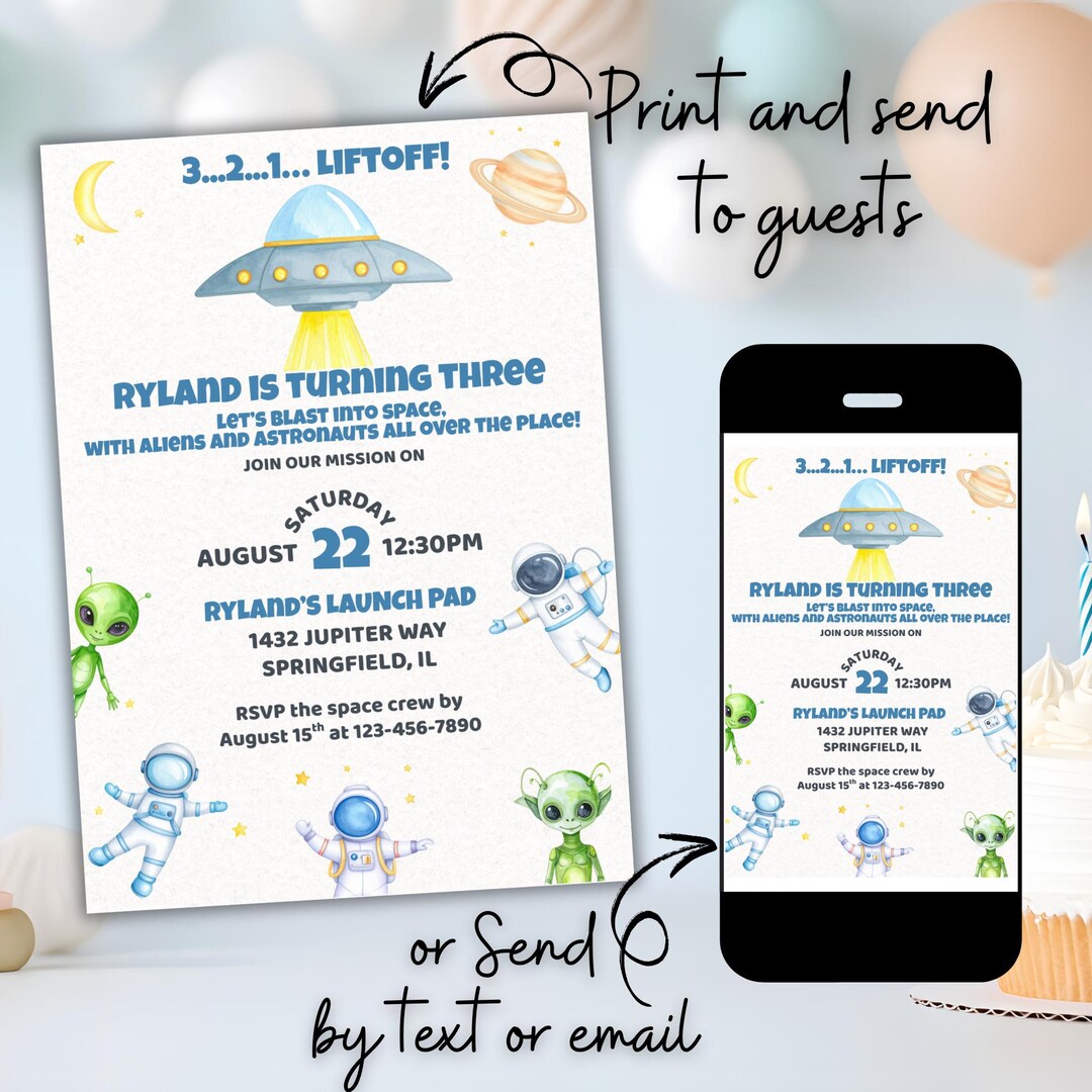 Space Birthday Invitation – Rocket Galaxy Boy Party, Editable Canva ...