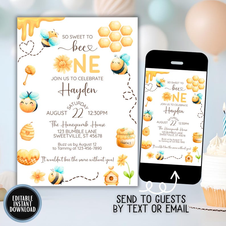 Bee Birthday Thank You Card – Sweet as Can Bee Theme, Editable Canva ...