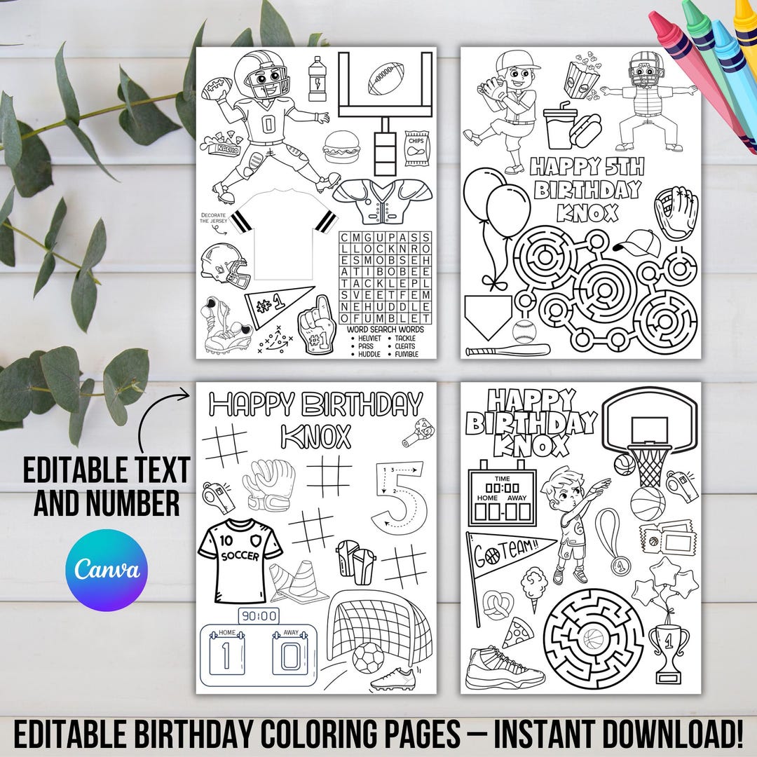 Editable Sports Kids Coloring Pages | Basketball, Soccer, Football ...