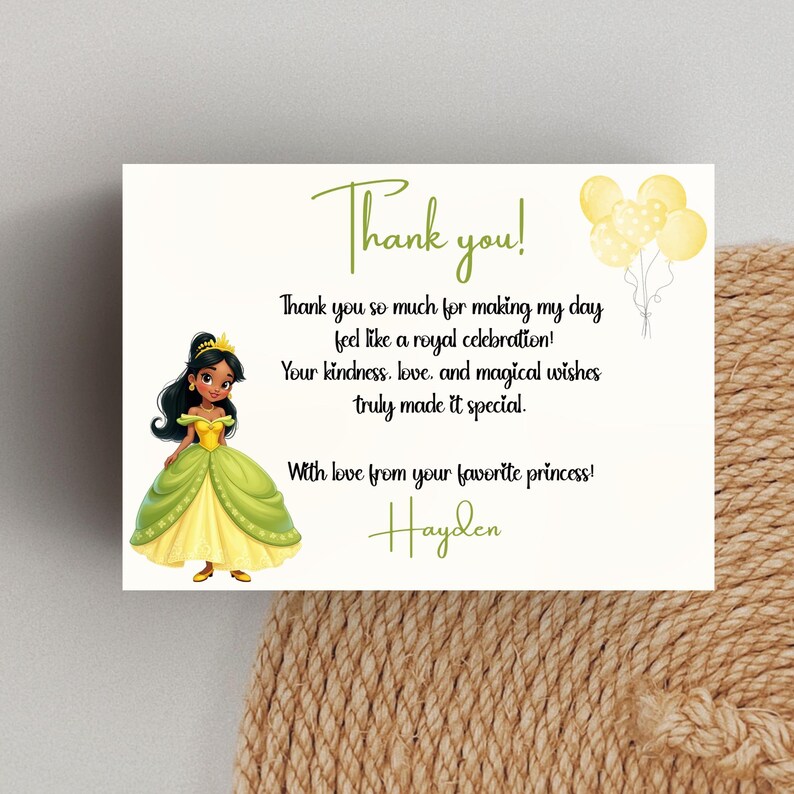 Royal Princess Birthday Thank You Card, Editable Fairy Tale Party Favor ...
