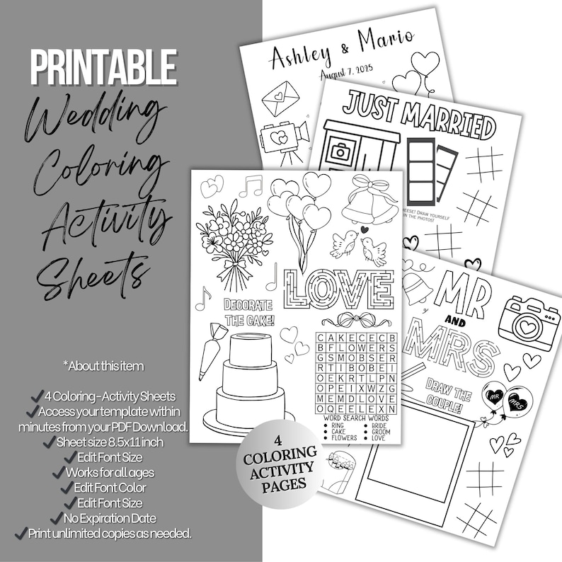Editable Wedding Coloring Pages for Kids – Fun Reception Activity ...
