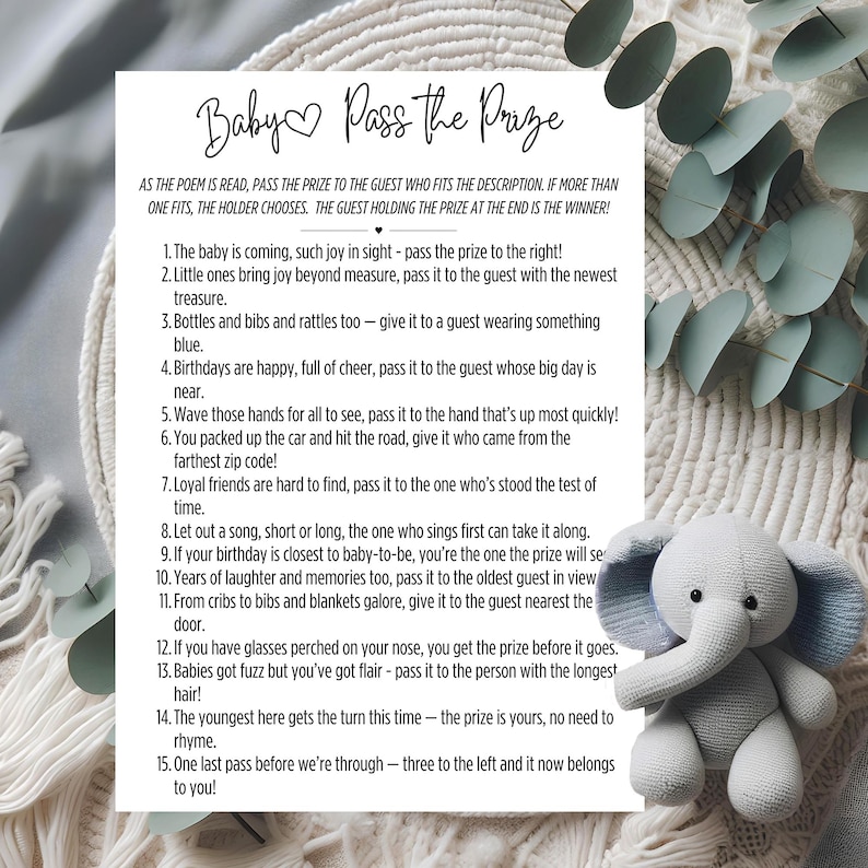 Baby Shower Pass the Prize Game, Printable Baby Shower Activity ...