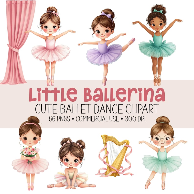 Ballerina Clipart Set – Little Ballet Girls, Dance Graphics, Pastel PNG ...
