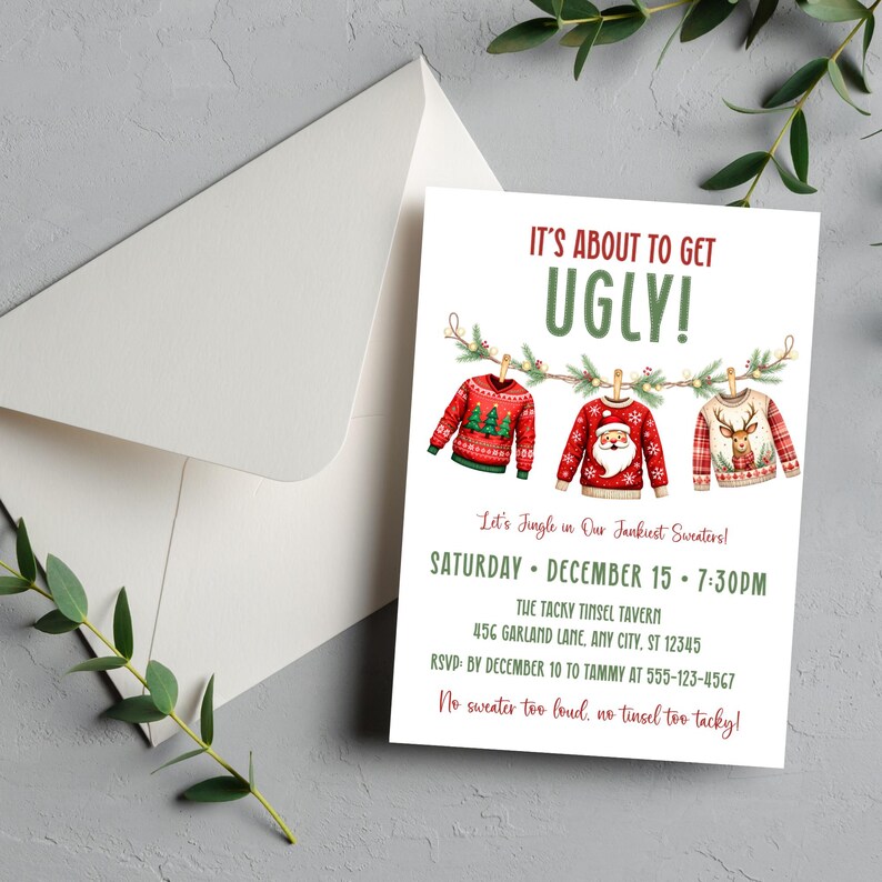 Ugly Sweater Christmas Party Invitation: Editable Holiday Invite ...