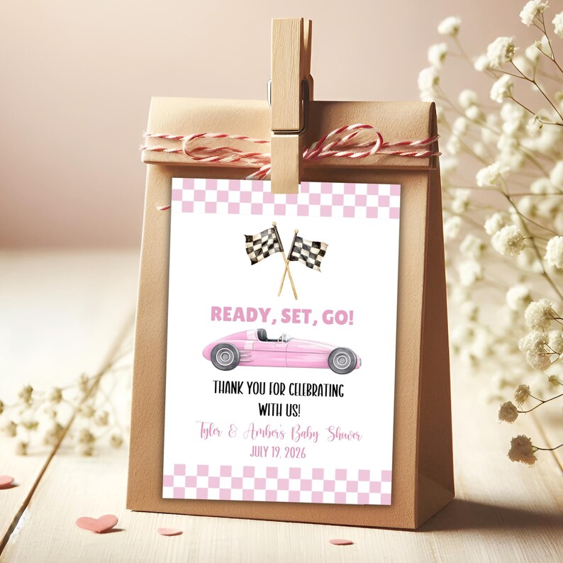 Race Car Baby Shower Favor Tags, Editable Little Racer Thank You Card ...