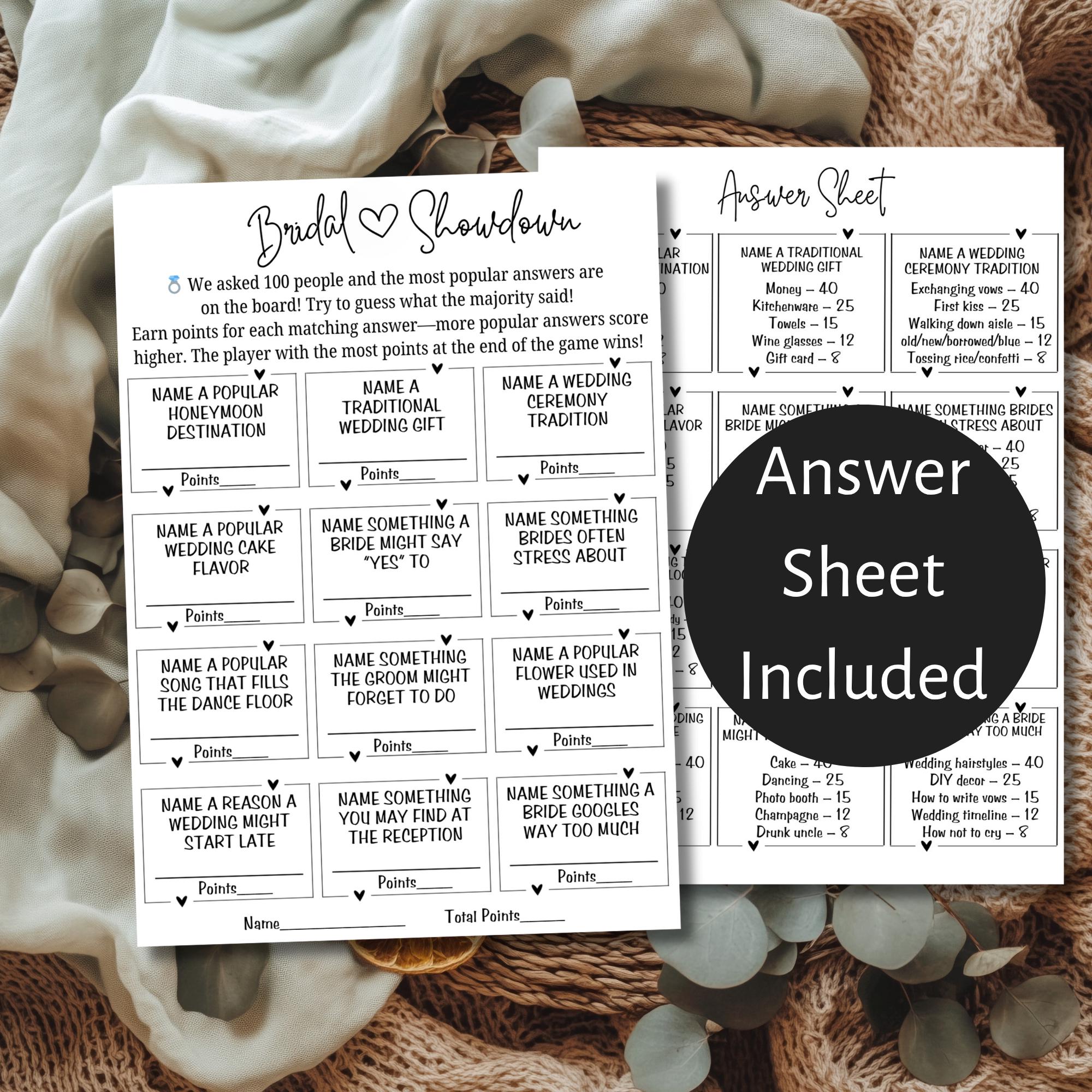 Bridal Shower Showdown Game, Bridal Shower Game Printable, Bride Trivia ...
