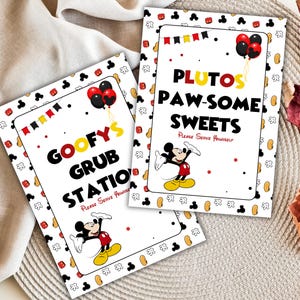 Classic Mickey Mouse Birthday Food Signs, Editable 5x7 Mickey Party ...