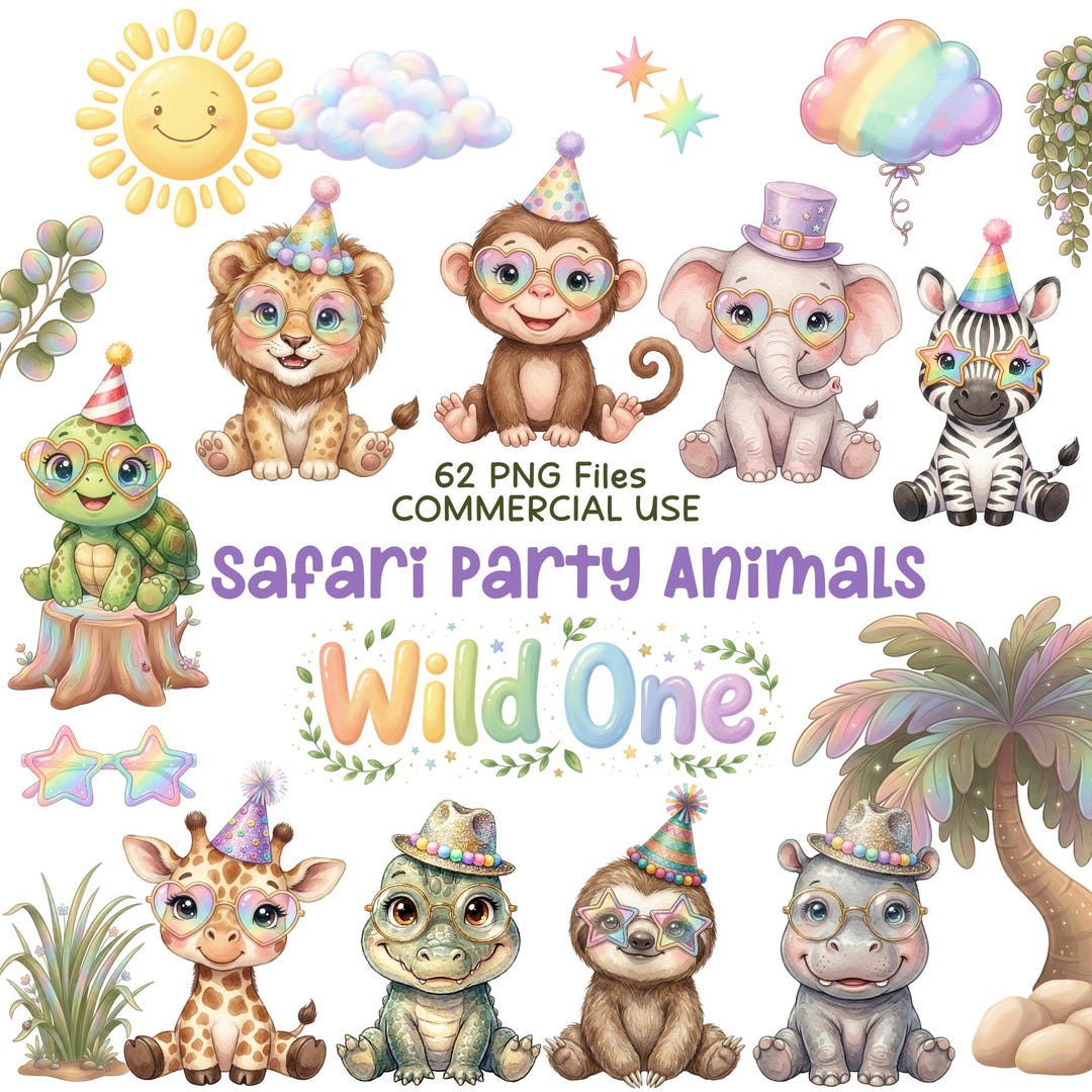 Safari Clipart Bundle, Jungle Animals PNG, Safari Birthday Clip Art ...