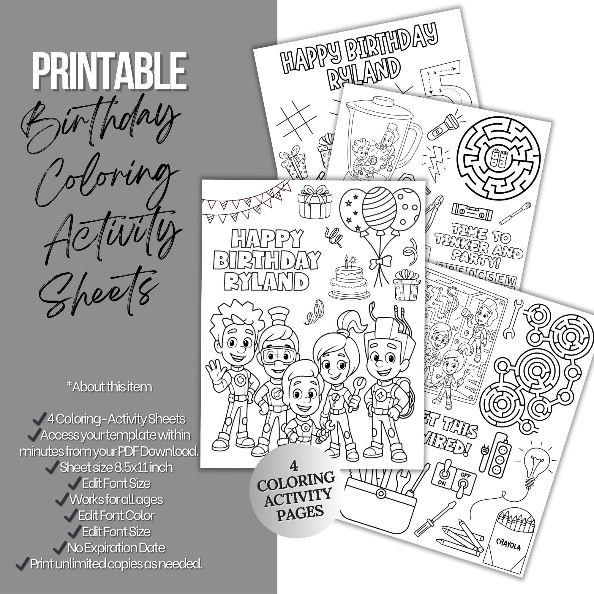 Editable STEM Birthday Coloring Pages | Printable Tinker Activity ...