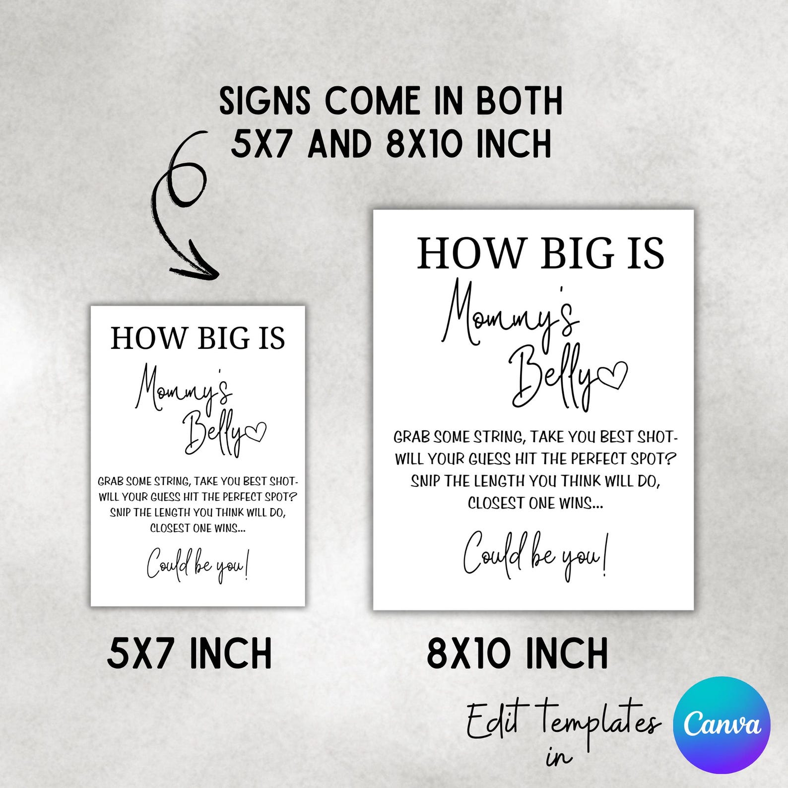 How Big is Mommy’s Belly Sign, Baby Shower Belly Measuring Game, Guess ...