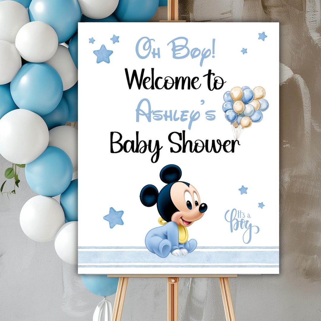 EDITABLE Mickey Mouse Baby Shower Welcome Sign, Disney Mickey Shower ...